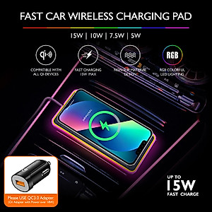 for Magsafe Wireless Car Charger Pad, [Upgrade] RGB 15W for Car Wireless Charging Pad for iPhone 15 14 13 12 11 Pro Max, for Samsung Galaxy S22/S22+/S22 Ultra/S21/S20/S10