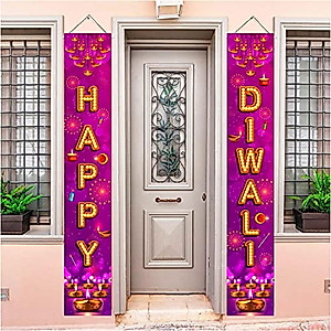 Happy Diwali Hanging Banner Porch Sign Front Door Decorations - Festival of Lights Deepavali Decorations Party Banner