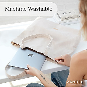 VANDEL Corduroy Tote Bag for Women and Men with Zipper and Inner Pockets. Beige Zipper Tote Bag, Cute Tote Bag Aesthetic