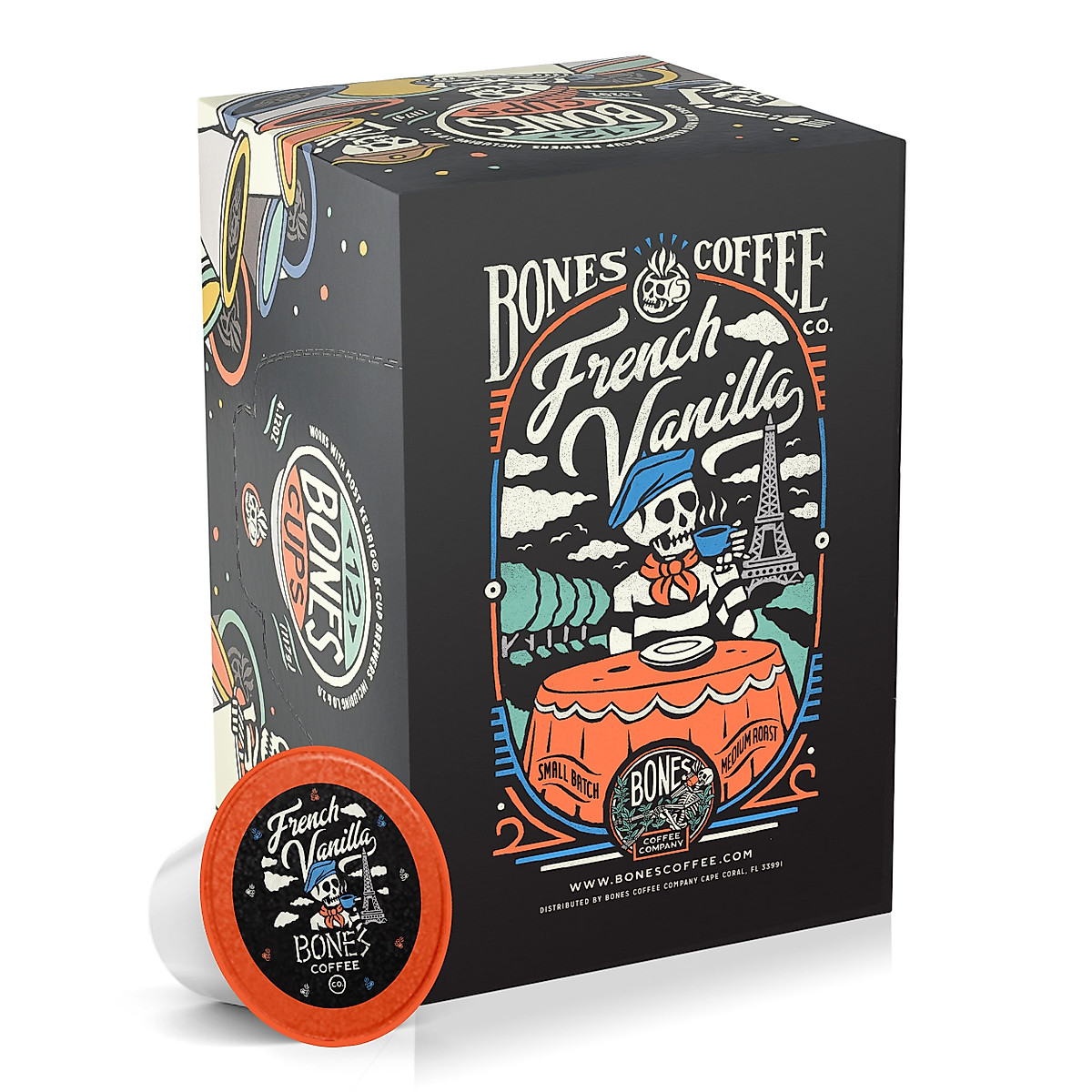 Bones Coffee Company Flavored Coffee Bones Cups French Vanilla Flavored Pods | 12ct Single-Serve Coffee Pods Compatible with Keurig 1.0 & 2.0 Keurig Coffee Maker