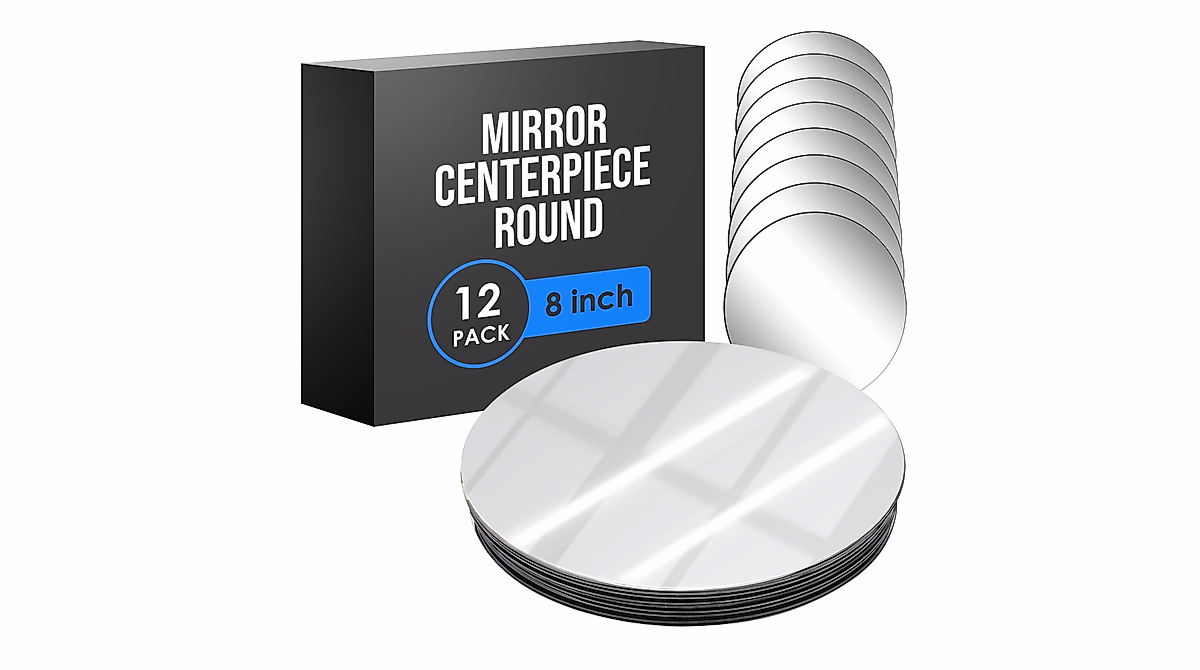 Elegant Round Mirror Centerpieces - 12 Pack 8"