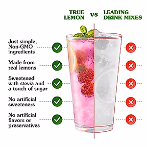 True Lemon Raspberry Lemonade Water Enhancer Drink Mix (30 Packets), Low Calorie Drink Mix Packets for Water,Powdered Drink Mixes & Flavorings,Individual Drink Packets,Water Flavor Packets with Stevia