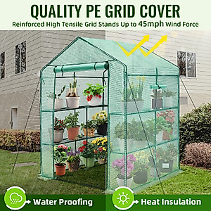 Greengro Greenhouse, 56 x 56 x 75'' Greenhouses for Outdoors, Durable Green House Kit with Window, Thicken PE Cover, 3 Tiers 8 Shelves, Heavy Duty Walk in Green Houses for Indoor Backyard Outside