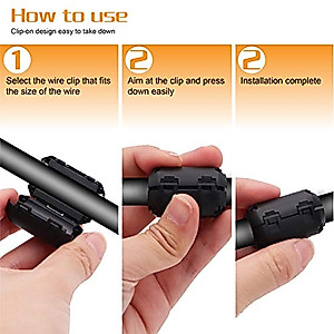 Taigoehua 27 Pieces RFI EMI Noise Suppressor Cable Clip for 3mm/ 5mm/ 7mm/ 9mm/ 13mm Diameter Cable with 40X24X16mm Ferrite Ring Toroid core Iron (Black)