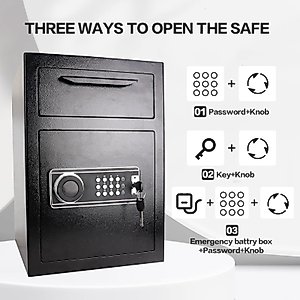 2.5 Cub Security Business Safe and Lock Box with Digital Keypad,Drop Slot Safes with Front Load Drop Box for Money and Mail,Business