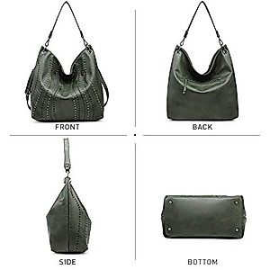 VONMAY Purses for Women Vegan Leather Handbags Large Ladies Studs Hobo Bags Tote Purse Bucket Shoulder Bag (Army green)