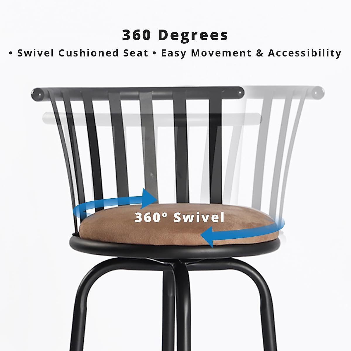 FurnitureR 24 INCH Country Style Industrial Counter Bar Stools Set of 2, Swivel Barstools with Metal Back, with Fabric Seat and Footrest for Indoor Bar Dining Kitchen, Brown