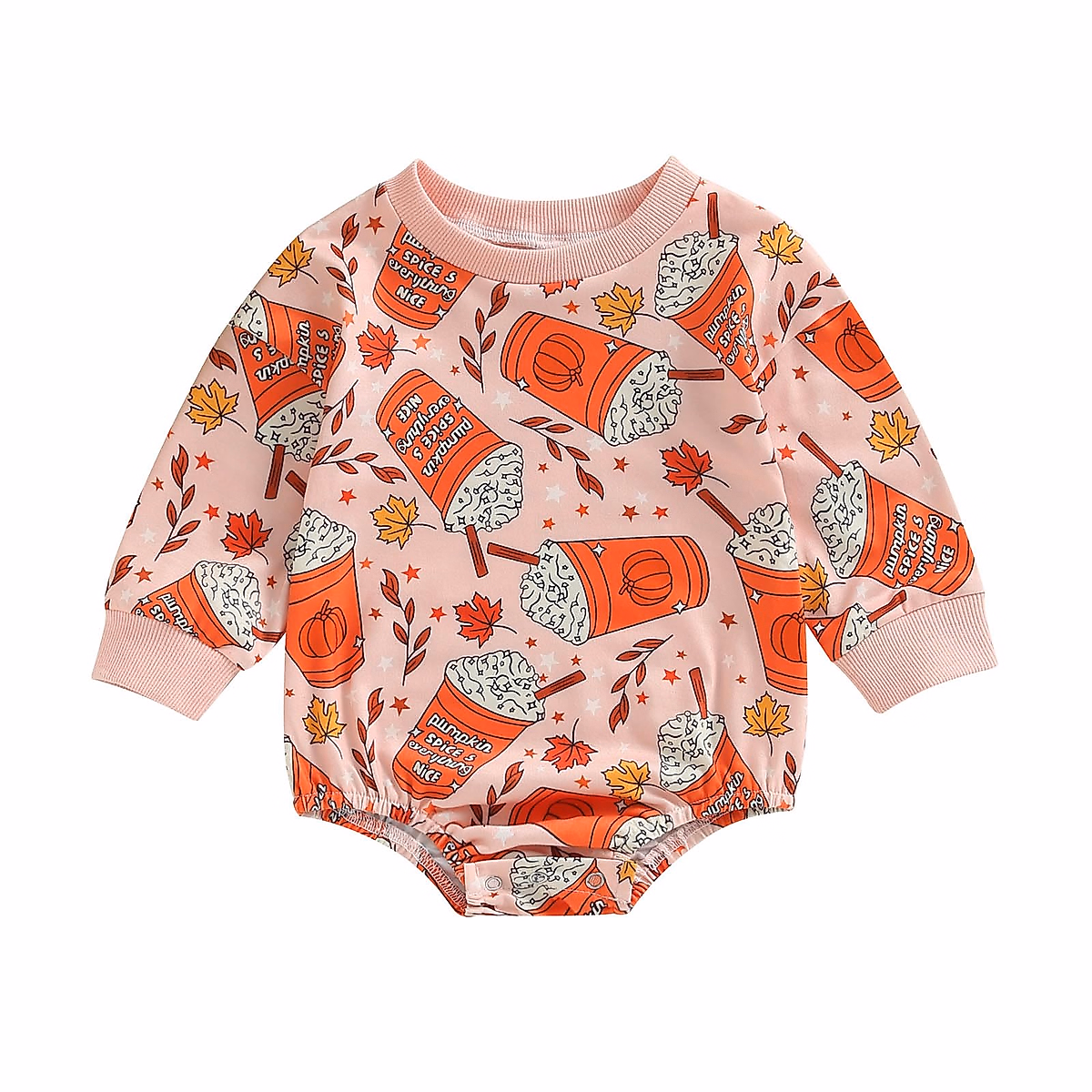 Halloween Newborn Baby Girl Outfit Pumpkin Sweatshirt Romper Long Sleeve Onesie Jumpsuit Infant Fall Winter Clothes (Milk Tea, 0-3 Months)