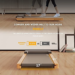 Bifanuo Under Desk Treadmill, Walking Pad 2.25HP, Wood Electric Light Weight Walking Treadmill, Desk Treadmill for Office Under Desk with Remote Control, Installation-Free(Light)