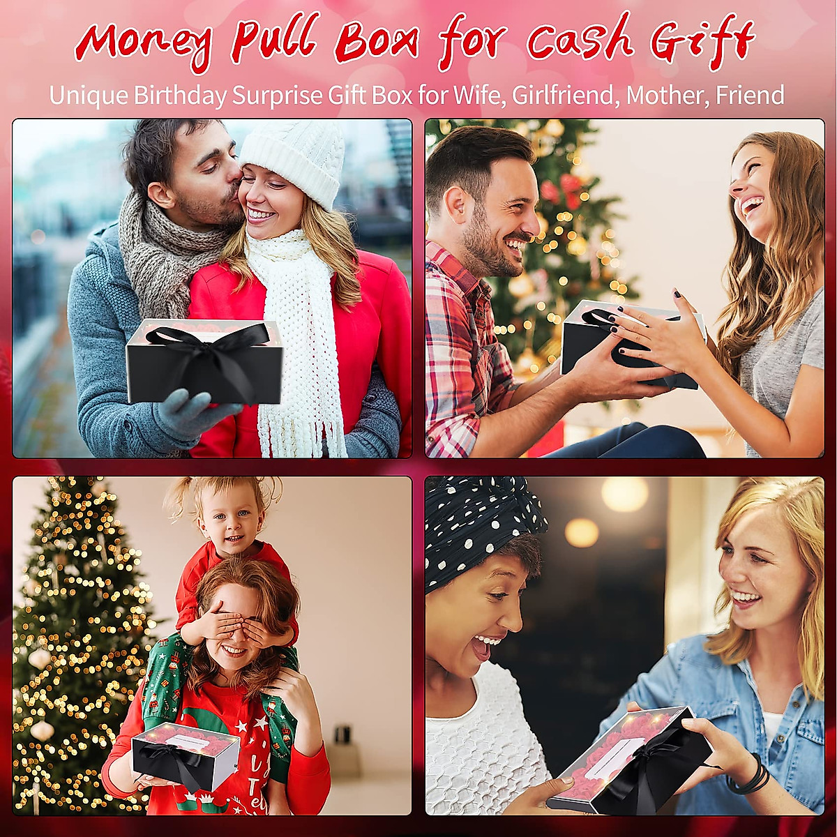Money Pull Out Gift Box - Roses Gift Box with Necklace, Luxury Money Pull Out Flower Box for Girlfriend Wife Mom Grandma, Unique Cash Gift Box for Anniversary, Birthday(18 Roses)