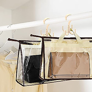 MYKASEN 5Sizes Handbag Storage Organizer Dust Cover Bag, Clear Handbag Purse Protector Storage Bag with Sturdy Handles Zippers 5Pcs Purse Hanger Anti-dust Waterproof for Hanging Closet Shelf (Beige2)