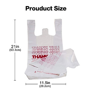 TashiBox Plastic bags with handles，thank you bags，Measures 11.5" X 6.25" X 21", 15mic, 0.6 Mil (400 Count),Reusable and Disposable Grocery Bags