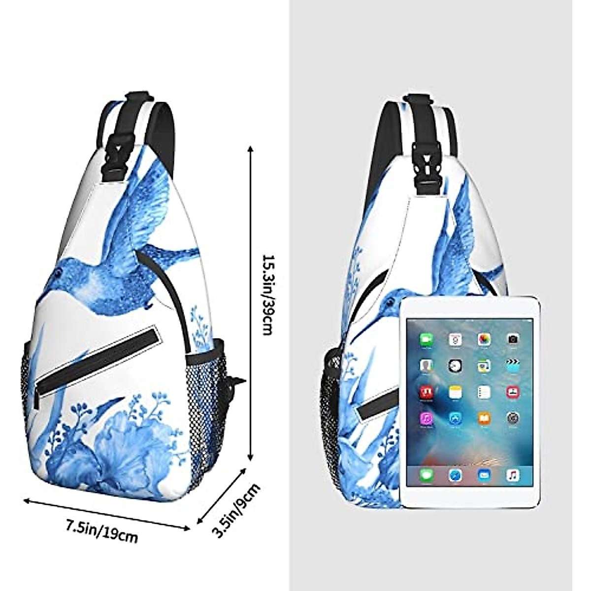 Sling Bag Blue Iris Flower Hummingbird Hiking Daypack Crossbody Shoulder Backpack Travel Chest Pack for Men Women