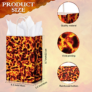 24 Pack Lava Paper Bags Lava Party Supplies, Volcano Birthday Fire Party Gift Kraft Bags, Dragon Dinosaur Theme Party Bags for Lava Floor Game Lava Theme Party with Handles, 8.7 x 6.3 x 3.2 inches