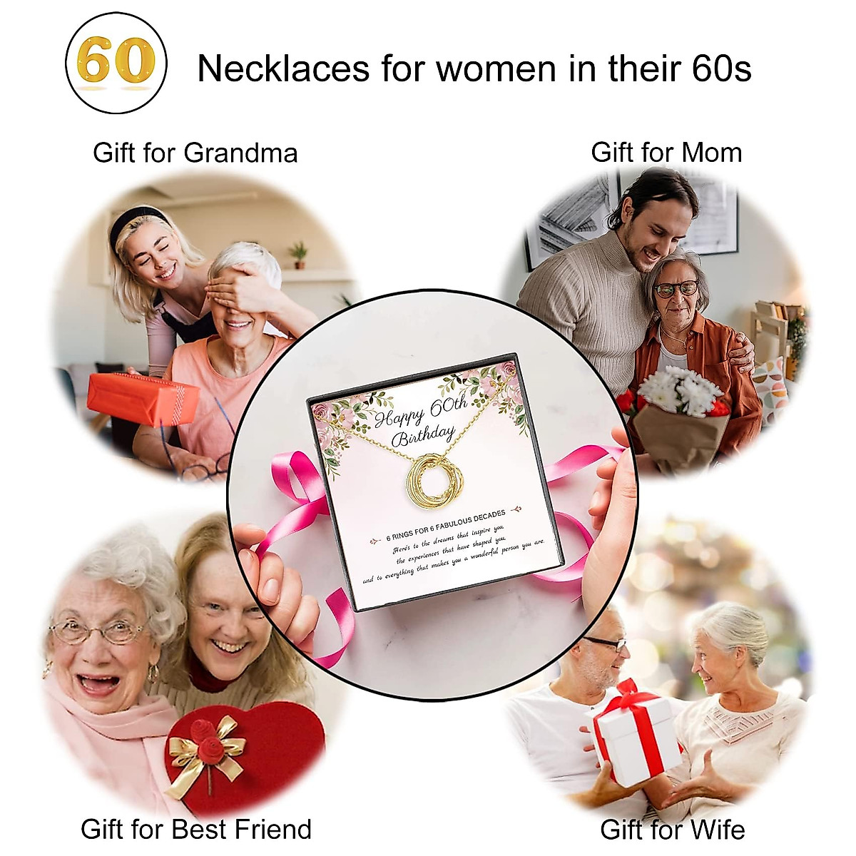 BMMYE 60th Birthday Gifts for Women, Gold Silver Necklace Circle Pendant Mothers Day Jewelry 60 Year Old Birthday Gifts Ideas for Mom Friend