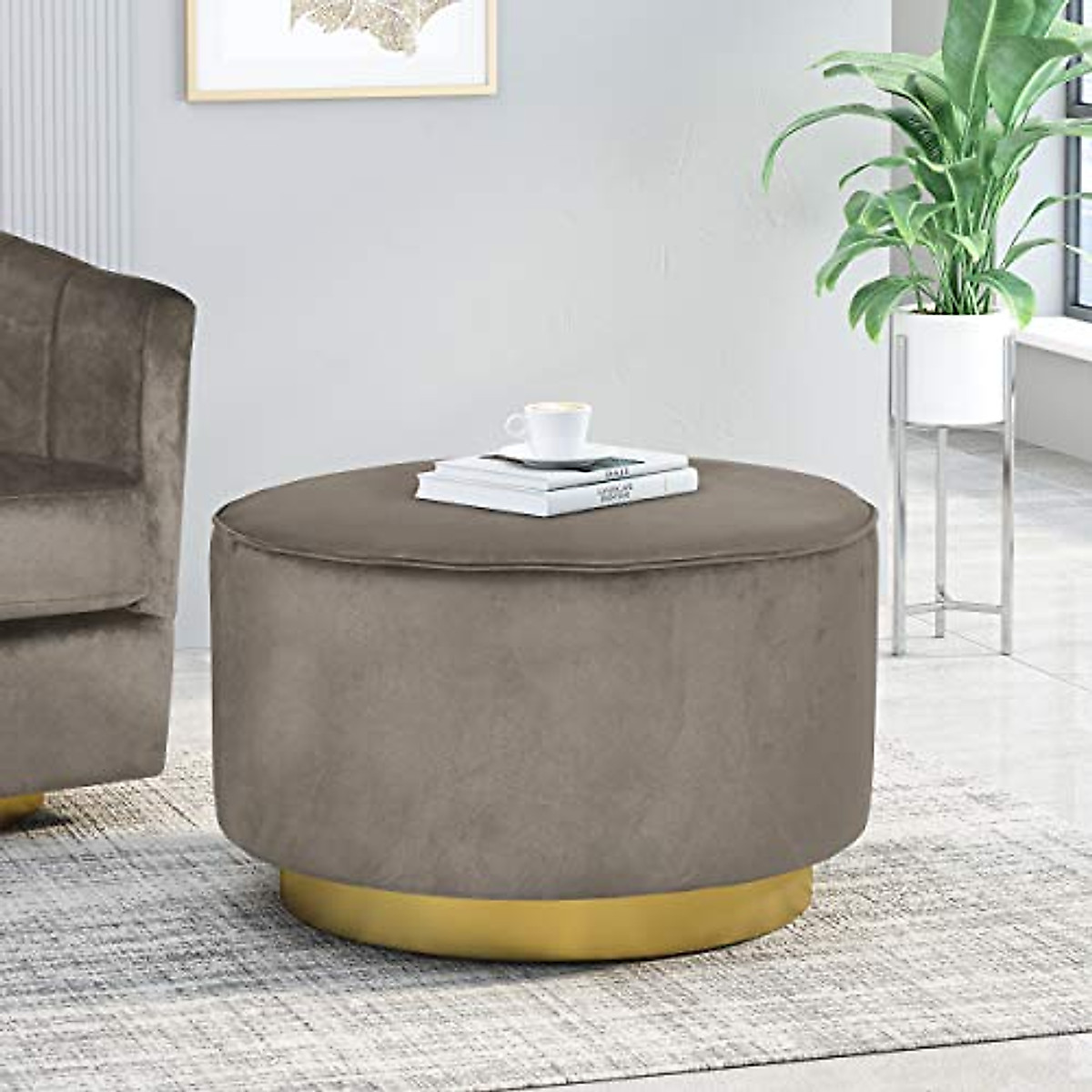 Christopher Knight Home Croton Ottoman, Gray, Shiny Brass