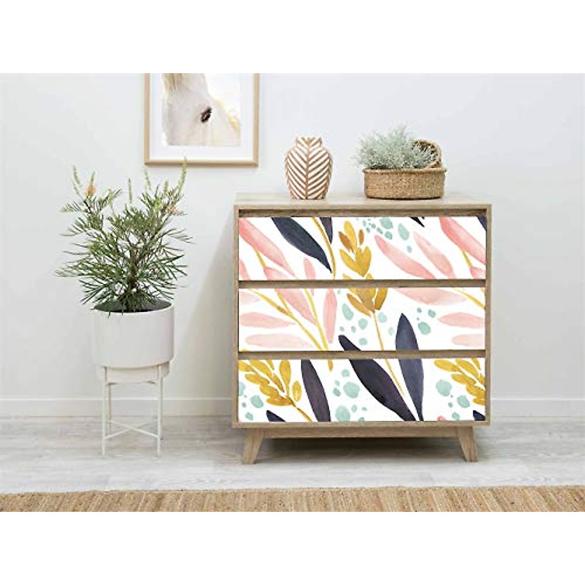 HAOKHOME 93027 Watercolor Forest Peel and Stick Wallpaper Removable White/Pink/Navy/Yellow Floral Vinyl Self Adhesive Shelf Liner 17.7in x 9.8ft