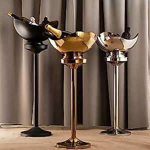 Ice Container Stainless Steel Ice Bucket with Stand Indoor and Outdoor Cooler Cellar Bucket Beverage Stand for Kitchen Bar Wine Chiller (Color : Gold)