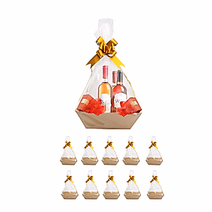 [10 Pk] Baskets for Gifts Empty| 8x10” Kraft Gift Basket Kit with Basket Empty, Basket Bags, Gold Pull Bows| Wine Basket Gift Set| Christmas, Easter, Occasions| Gift to Impress-Upper Midland Products