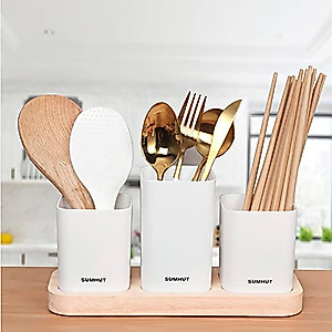 Jaugufiy Cutlery Drying Rack Holder Utensil Drying Rack Basket, Cutlery Holder with Bamboo Base for Bar Kitchen Countertop Storage, Organize Forks, Knives, Spoons