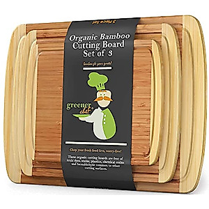 Wood Bamboo Cutting Board - Set of 3 - and Food Grade Oil Spray by Greener Chef