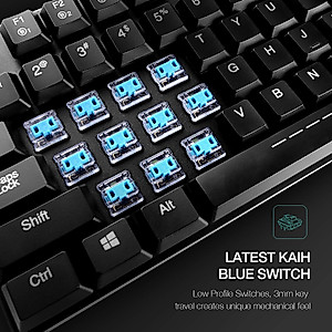 Mechanical Keyboard HAVIT Backlit Wired Gaming Keyboard Extra-Thin & Light, Kailh Latest Low Profile Blue Switches, 87 Keys N-Key Rollover (Black) (Renewed)