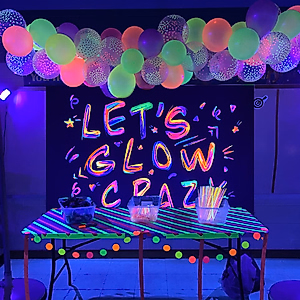 Ralxion Glow in The Dark Party Supplies Neon Party Backdrop Glow Party Supplies and Decorations Let's Glow Backdrop Blacklight Reactive Graffiti UV Blacklight