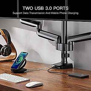 ErGear Triple Monitor Mount for Desk, 3 Monitor Stand with Gas Spring Adjustable Monitor Arm Fit Three Screens 13 to 27 inch Flat/Curved LCD Computer Screens Holds Max 17.6lbs with Clamp