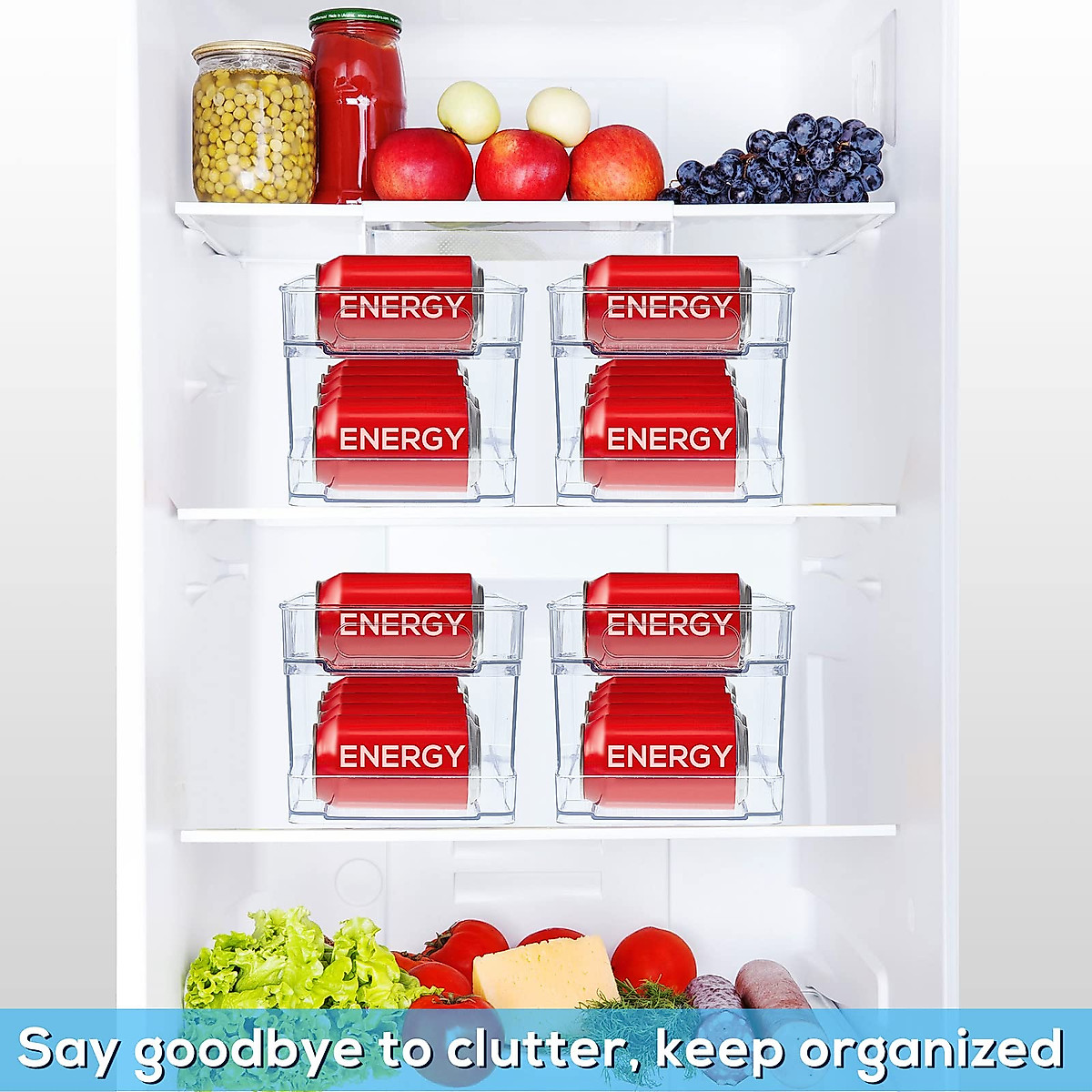 Set of 2 Drink Organizer for Fridge Soda Can Organizer for Refrigerator Automatic Rolling Double Layer Can Dispenser Stackable Can Drink Holder Drink Storage Rack Plastic Beer Dispenser Bin Container