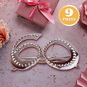 9 Pack Sunglasses & Decorations - Men & Women's Party Eyeglasses for 60th Birthday & Anniversary Celebrations (rose gold)