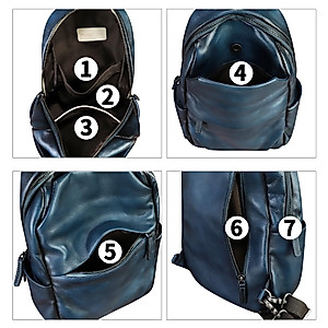 Genuine Leather Sling Bag Retro Crossbody Sling Backpack Handmade Chest Vintage Shoulder Daypack Purse Fanny Pack (NavyBlue)