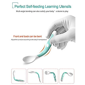 Qshare Baby Utensils Spoons with Travel Safe Case, Toddlers Feeding Training Spoon with Easy Grip and Bendable Function, Perfect Self Feeding Learning Spoons…