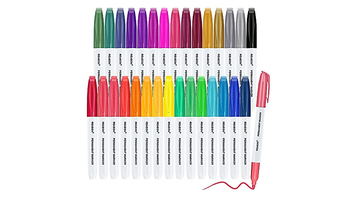 Reaeon 30-Color Permanent Markers - Vibrant Multi-Surface Art Pens