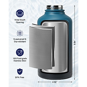 INSPI Insulated Water Bottle with Paracord Handle 64oz,Indigo Black