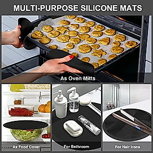 4PCS, JesDiary 10&8 Inch Silicone Trivets for Hot Dishes Pots Pans, Multi-Purpose Microwave Mat, Pot Holders, Hot Pads for Kitchen Countertop, Hot Plates to Protect Quartz Table, Heat Resistant, Black