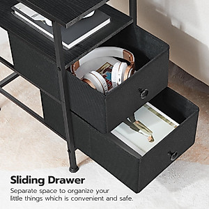 HOOBRO End Table Set of 2 with Charging Station, Narrow Side Tables, Narrow Nightstand with 2 Non-Woven Drawers, Slim Sofa Table, for Small Spaces, Living Room, Bedroom, Black BB486UBZP201