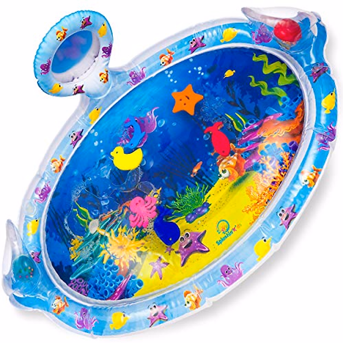 Splashin'kids Inflatable Tummy Time Premium Water mat with Mirror and rattles Infants Toddlers The Perfect Fun time Play Activity Center Your Baby's Stimulation Growth