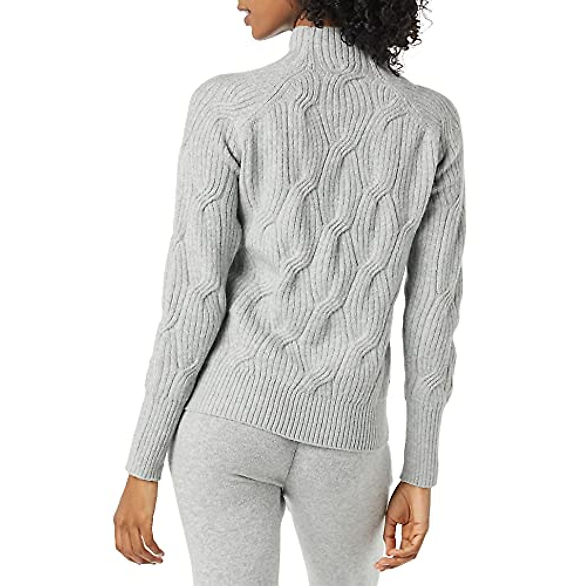 Amazon Essentials Women's Winter Sweater, Soft Touch Funnel Neck Cable Knit, Grey Heather, Medium