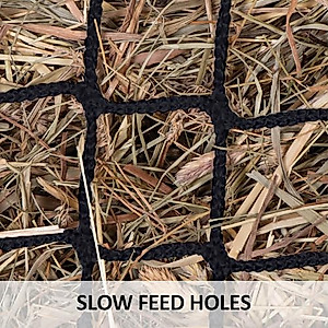 Schneiders Easy-Open Knotless 1.25" Slow Feed Hay Net | No More Wasted Time Filling Hay Bags | Easy Open Top | Slow Feed Holes | Large Capacity | Close Assist | 3 to 4 Flakes | Color White