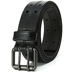 CHAOREN Black Leather Belt - 38mm Double Prong, Handmade and Durable