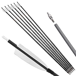 ZSHJGJR Archery 35" Carbon Arrow Hunting Arrows with 3 Pieces of 4-Inch White Feathers Targeting Practice Arrows Spine 400 for Recurve Bow Longbow Traditional Bow (12pcs)