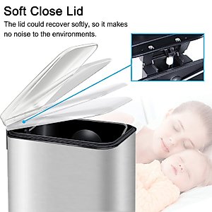 H+LUX Small Trash Can with Lid,Rectangular Trash Can for Bathroom,Bedroom,Office,Garbage Can with Foot Pedal,5 Liter/1.3 Gallon (Silver)