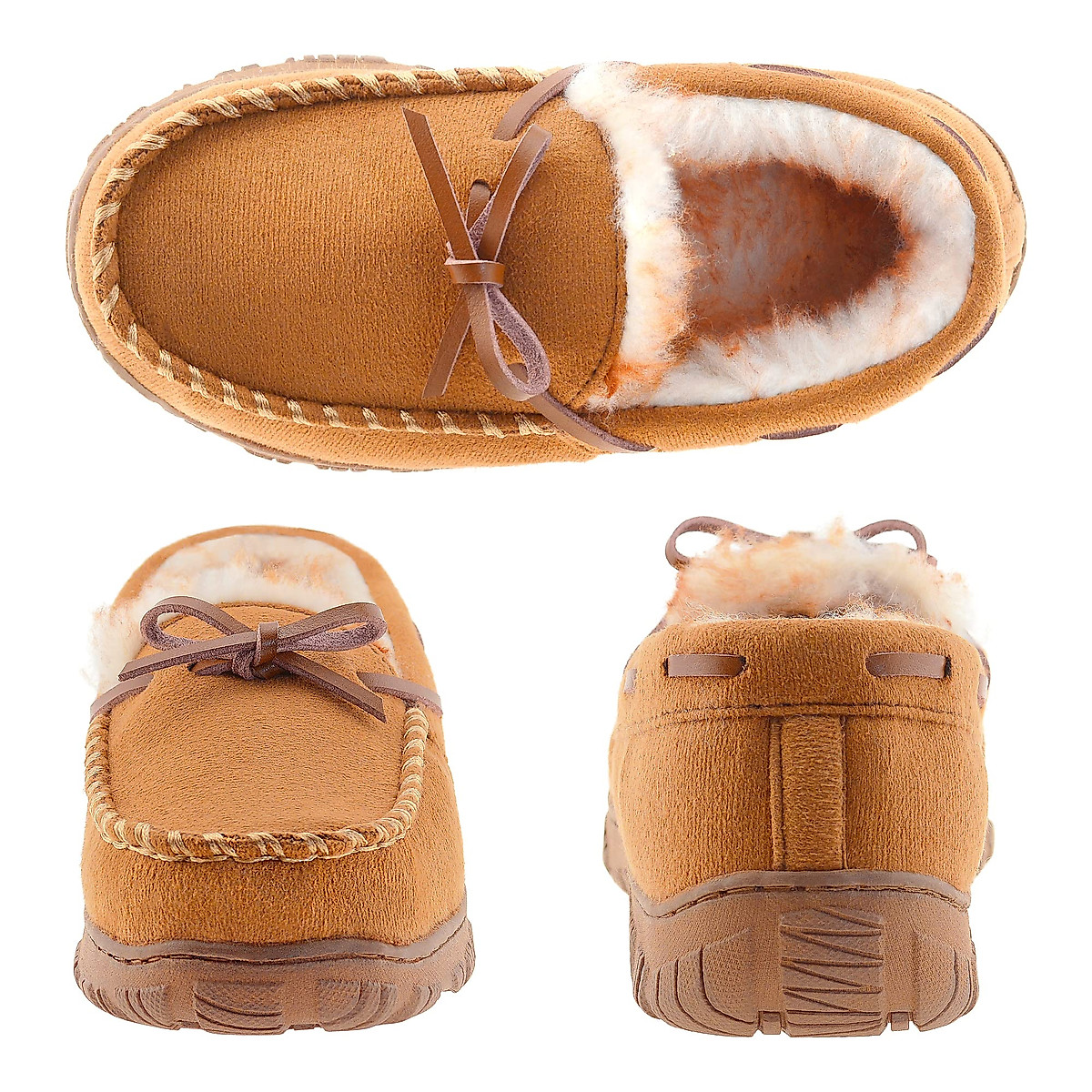 House Moccasins Slippers for Boys with Memory Foam Nonslip Rubber Sole Indoor Outdoor Shoes - Beige Big Kid 1