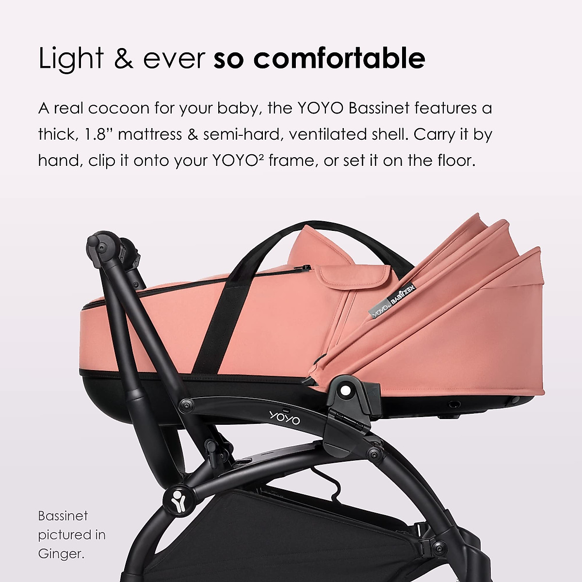 BABYZEN YOYO2 Black Frame + Aqua Bassinet - Includes Thick Double Mattress, Ventilated Shell & Canopy