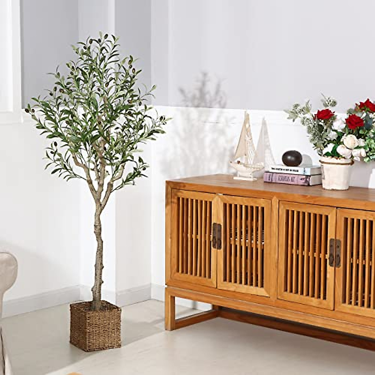 Dr.Planzen Artificial Olive Tree,5FT Tall Fake Plant Faux Olive Plants for Indoor,Natural Fake Tree,Artificial Silk Plants for Office Home Living Room Floor Patio Greening Porch Decor,Set of 1