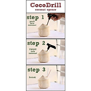 CocoDrill Coconut Opener Tool + 3 Reusable Straws -COMBO PACK - Stainless Steel Drinking Straw + Cleaner - Eco Friendly, SAFE, NON-TOXIC