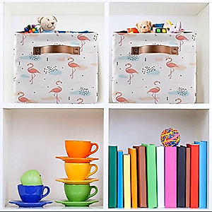 ALAZA Pink Flamingo White Large Storage Baskets with Handles Foldable Decorative 2 Pack Storage Bins Boxes for Organizing Living Room Shelves Office Closet Clothes