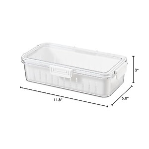 Frianchlly 1PCS Produce Saver Rectangular Food Storage Container, White, 11.5 x 3 x 3 Inches, Airtight, Leak Proof, Reusable, Durable, Dishwasher Safe