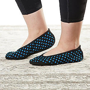 Nufoot Ballet Flats Women's Shoes Foldable & Flexible Flats Slipper Socks Travel Slippers & Exercise Shoes Dance Shoes Yoga Socks House Shoes Indoor Slippers Black with Blue Polka Dots Large