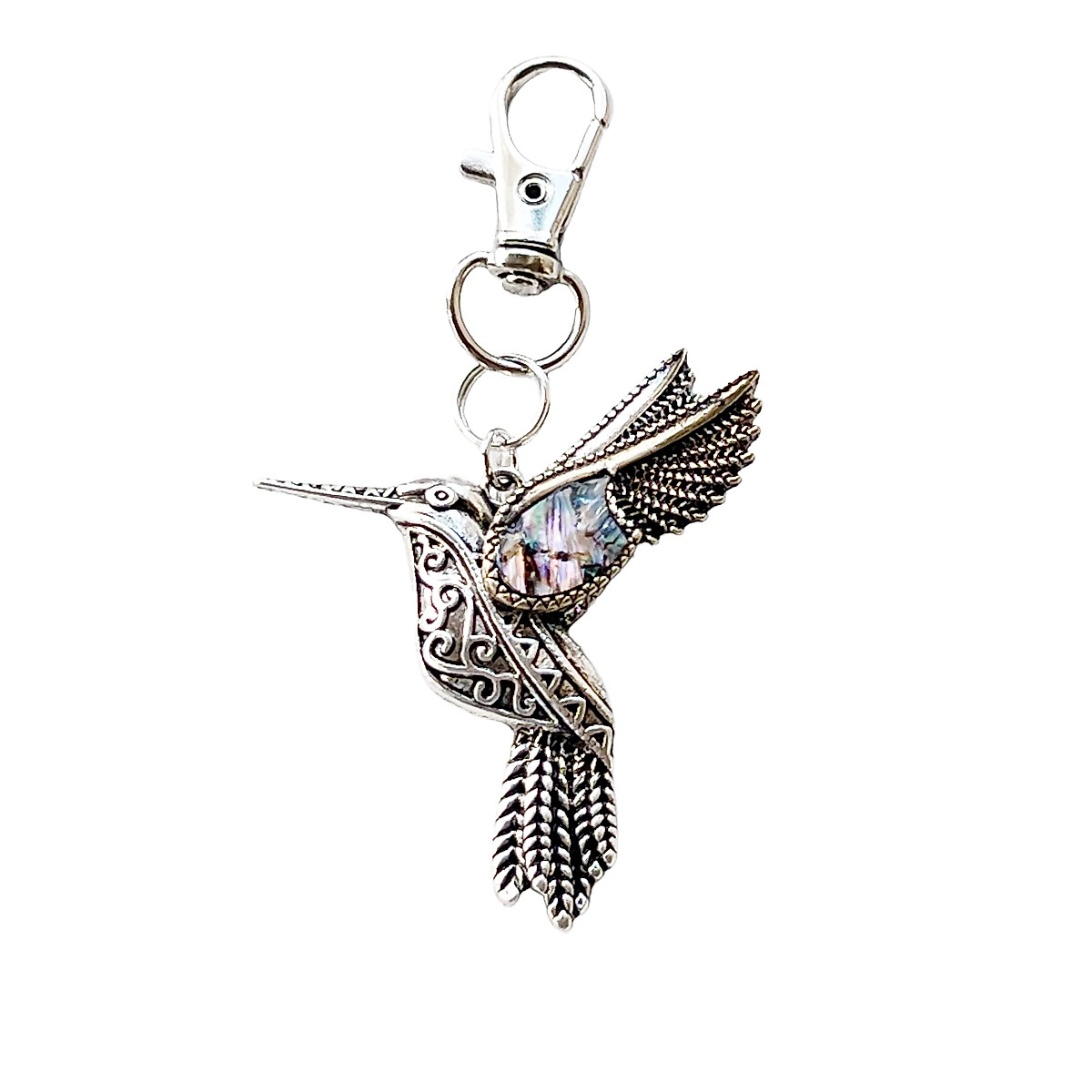 Hummingbird Zipper Pull Charm for Purses, Cute Abalone Bird Backpack Charms, Unique Custom Handbag Jewelry, Personalized Zipper Charms, Camera Bag Charms, Cool Keychain Charm